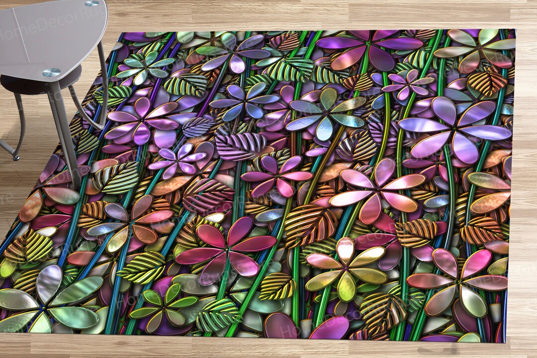 Colorful Floral Rug, Colorful Flowers Rug, Purple Flowers Rug, Floral ...