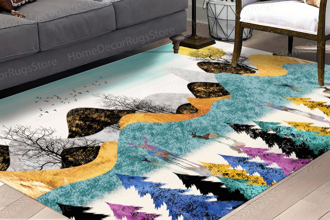 Home Decor Rugs, Mountain Scenery Rug, Kitchen Rug, Abstract Forest ...
