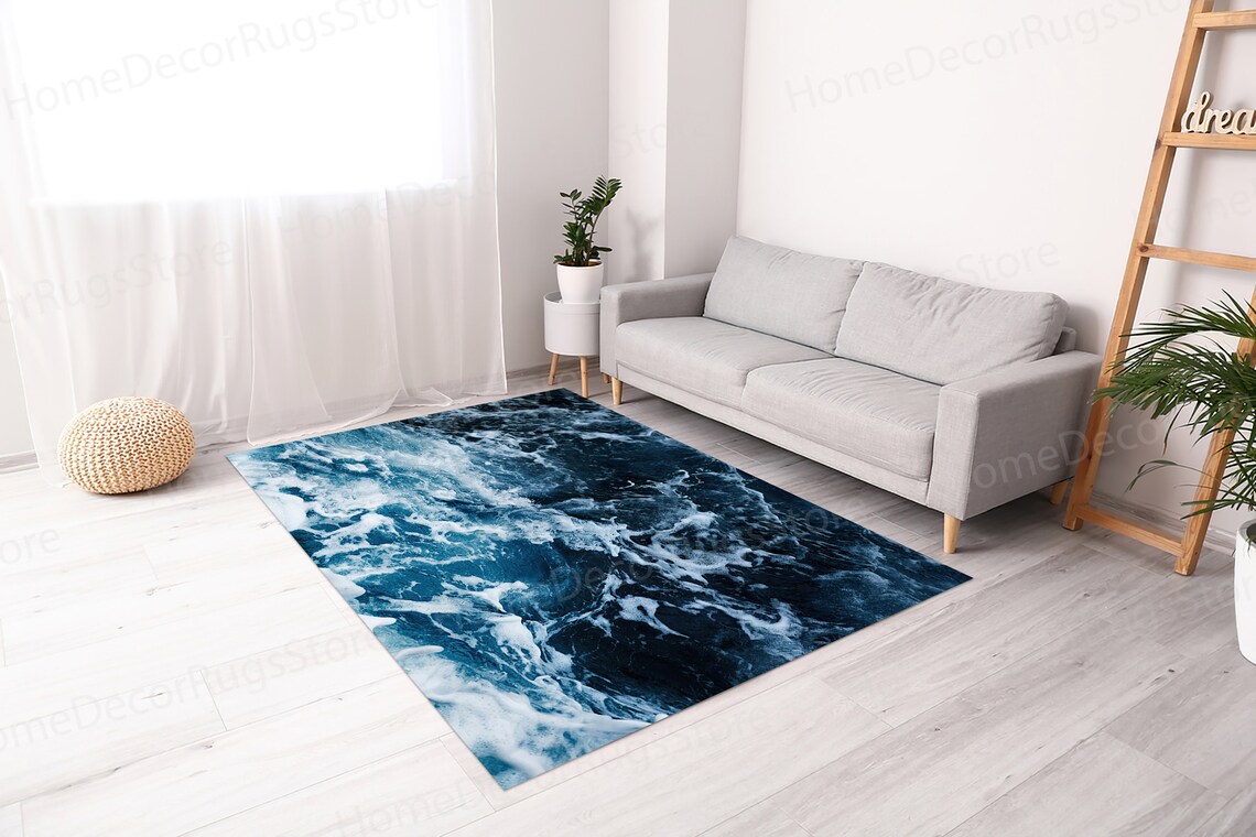 Aesthetic Ocean Rugs Farmhouse Rugs Blue Ocean Wave Rugs - Etsy