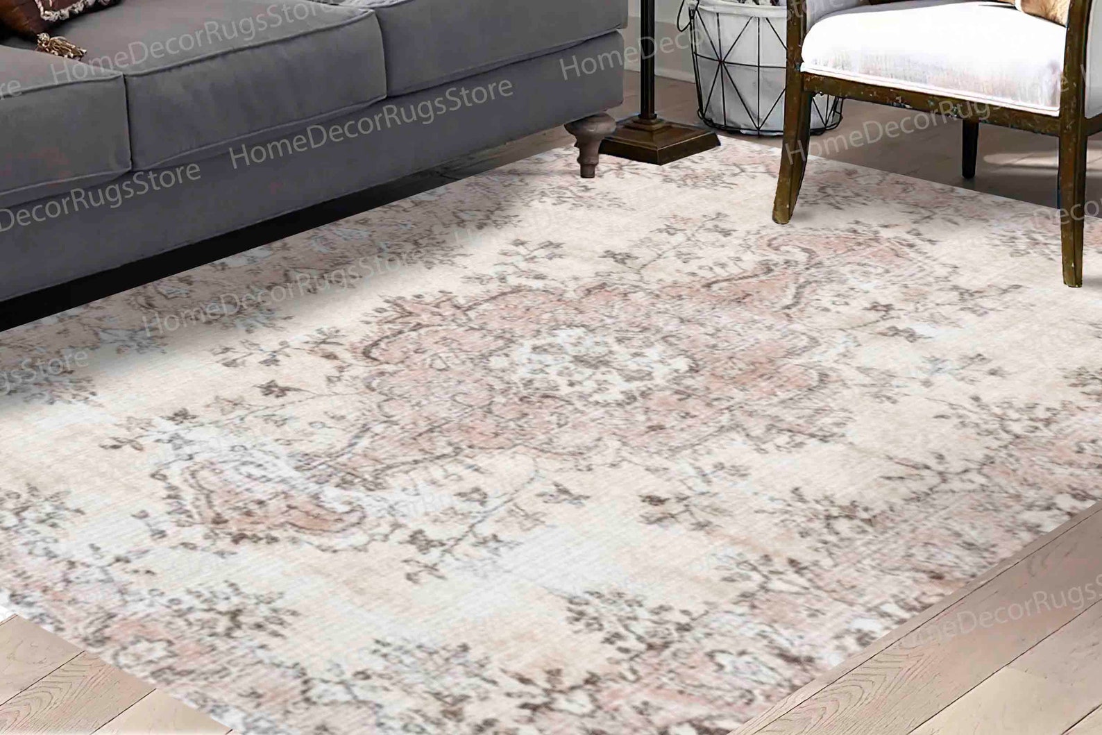 Beige and Brown Rug, Muted Rugs, Medallion Rug, Vintage Style Rug ...