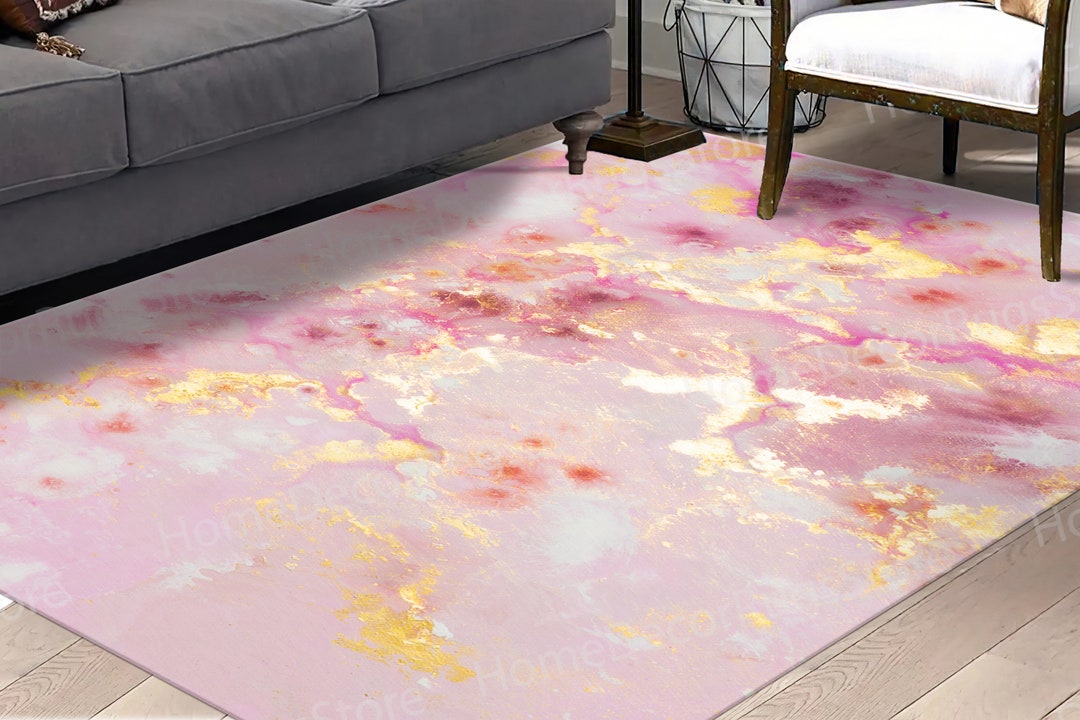 Shimmery Rug, Cool Rug, Gold Rugs, Pink and Gold Marble Rugs, Non Slip ...
