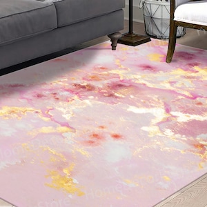 Shimmery Rug, Cool Rug, Gold Rugs, Pink and Gold Marble Rugs, Non Slip ...