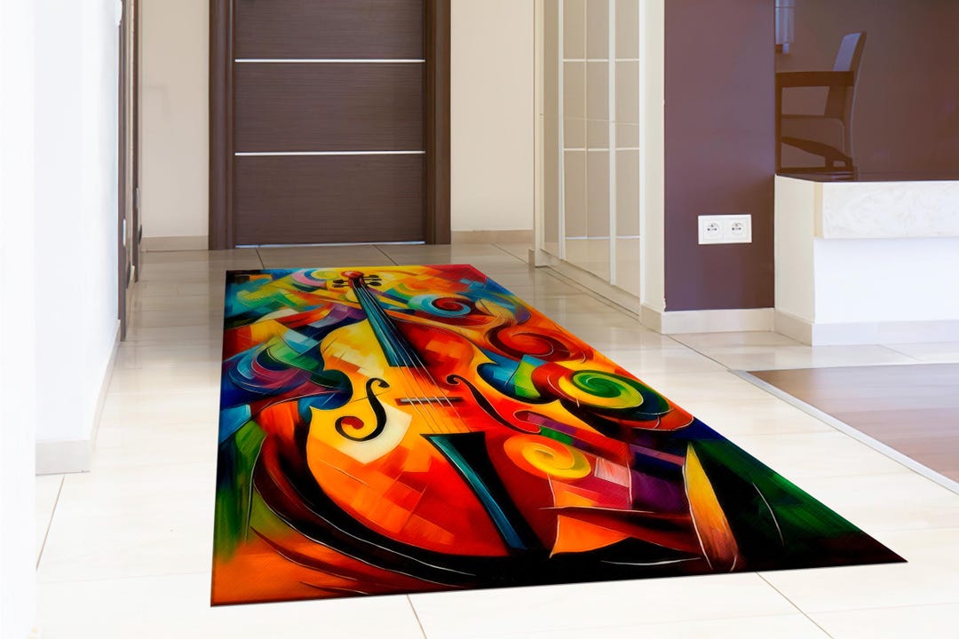 Abstract Cello Rug, Colorful Rug, Cello Rug, Music Rug, Art Rug, Custom ...