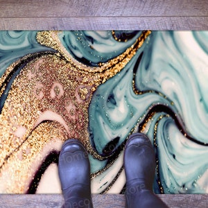 Luxury Marble Rugs, Blue and Gold Marble Rugs, Housewarming Gift Rug ...