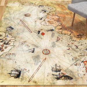 Vintage Map Rug, Cool Rugs, Map Rugs, Trendy Rug, Piri Reis Map Rugs ...