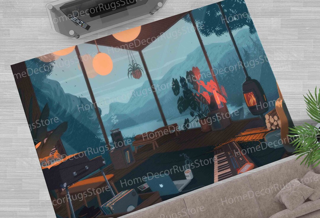 Modern Rug, Lo-fi Bedroom Rug, Classic Rug, Lo-fi Style Anime Room Rugs ...