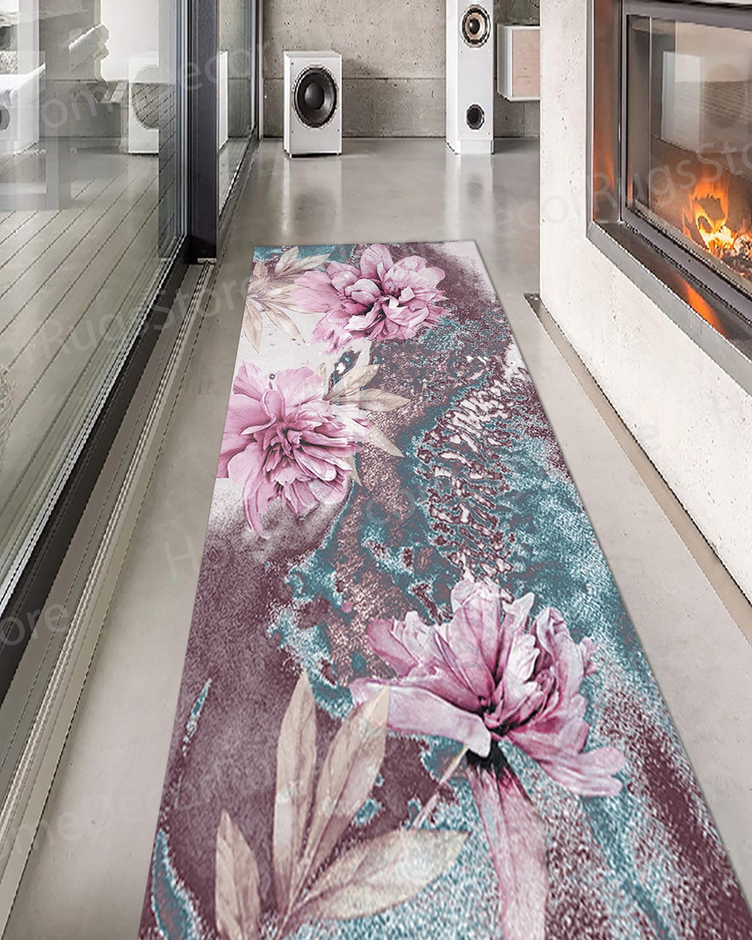Flower Rug, Bedroom Rugs, Runner Rugs, Pink Peony Painting Rugs ...