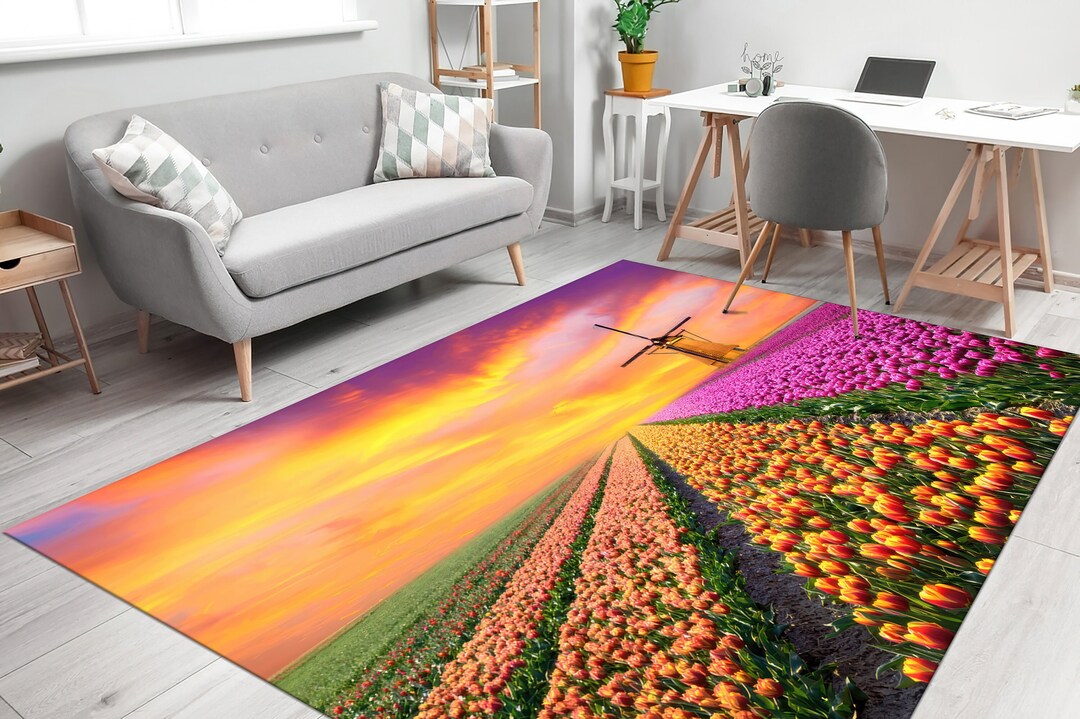 Tulip Rug, Sunrise Rugs, Farmhouse Rugs, Landscape Rugs, Non-slip ...
