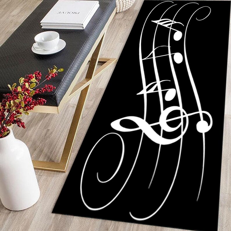 Treble Clef Rug, Girl Room Rug, Black and White Rugs, Music Room Rugs ...