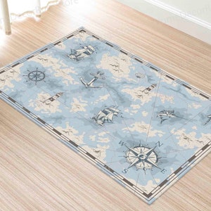 Sea Compass Rug, Boy Room Rug, Sea Concept Rugs, Kids Rugs, Non-slip ...