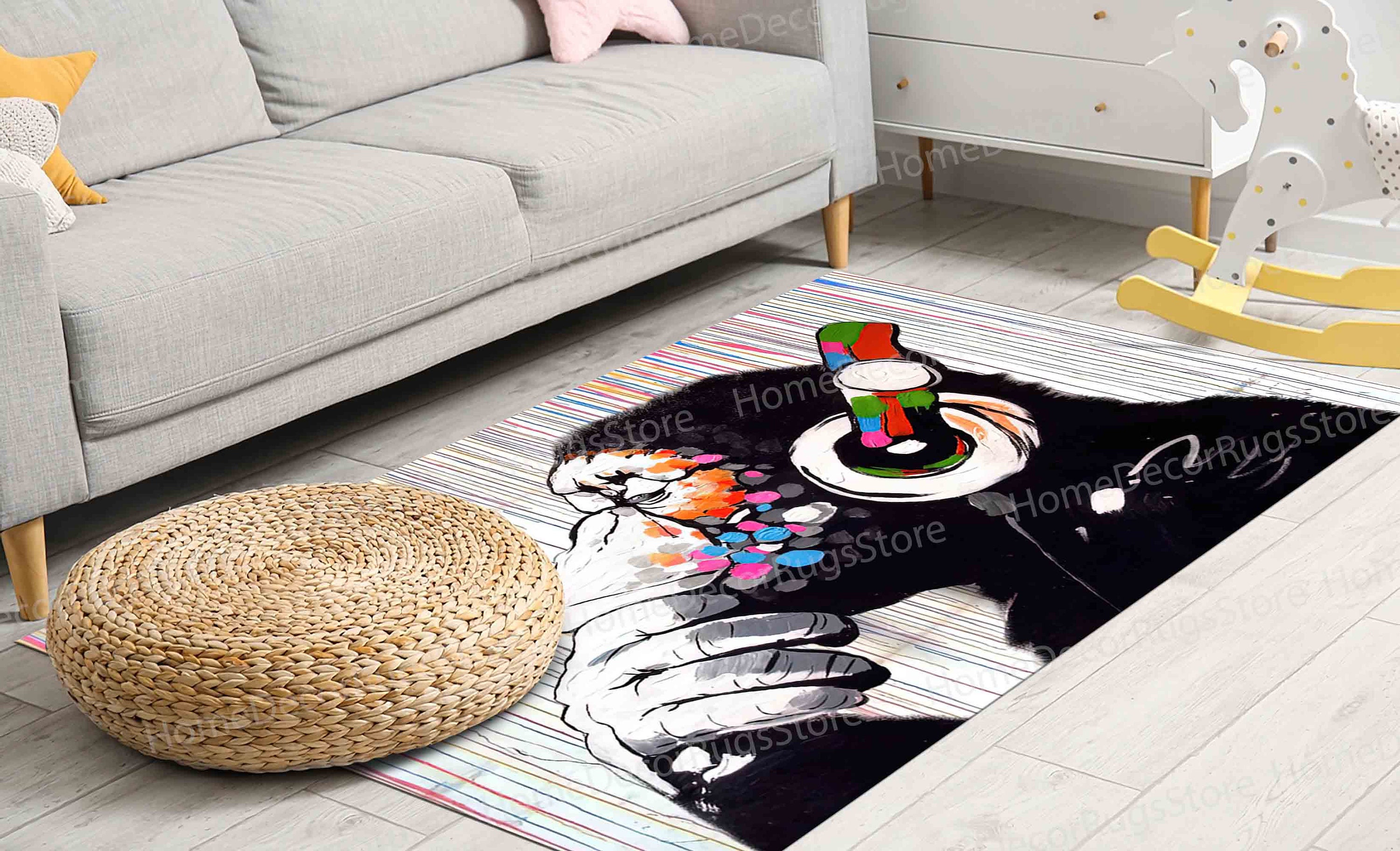 Dj Monkey Rugs, Banksy Thinking Monkey Rug, Street Rugs, Gift for Her ...