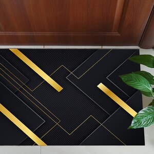 Gold Stripede Rugs, Geometric Rug, Black and Gold Rug, Modern Rugs ...