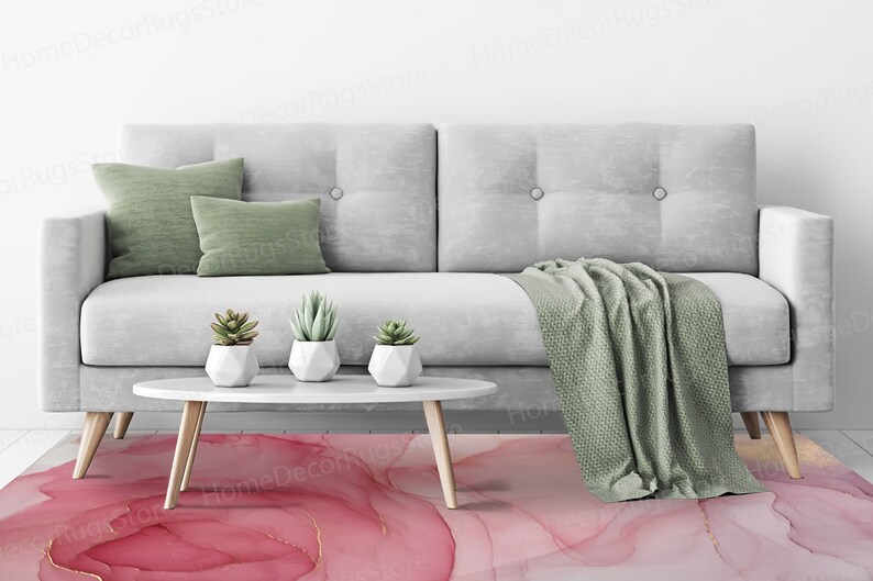 Pink and Gold Marble Rug, Pink Rugs, Nursery Rugs, Bedroom Rugs, Modern ...