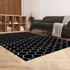 Bee Honeycomb Pattern Rug, Black Rug, Geometric Pattern Rug, Modern ...