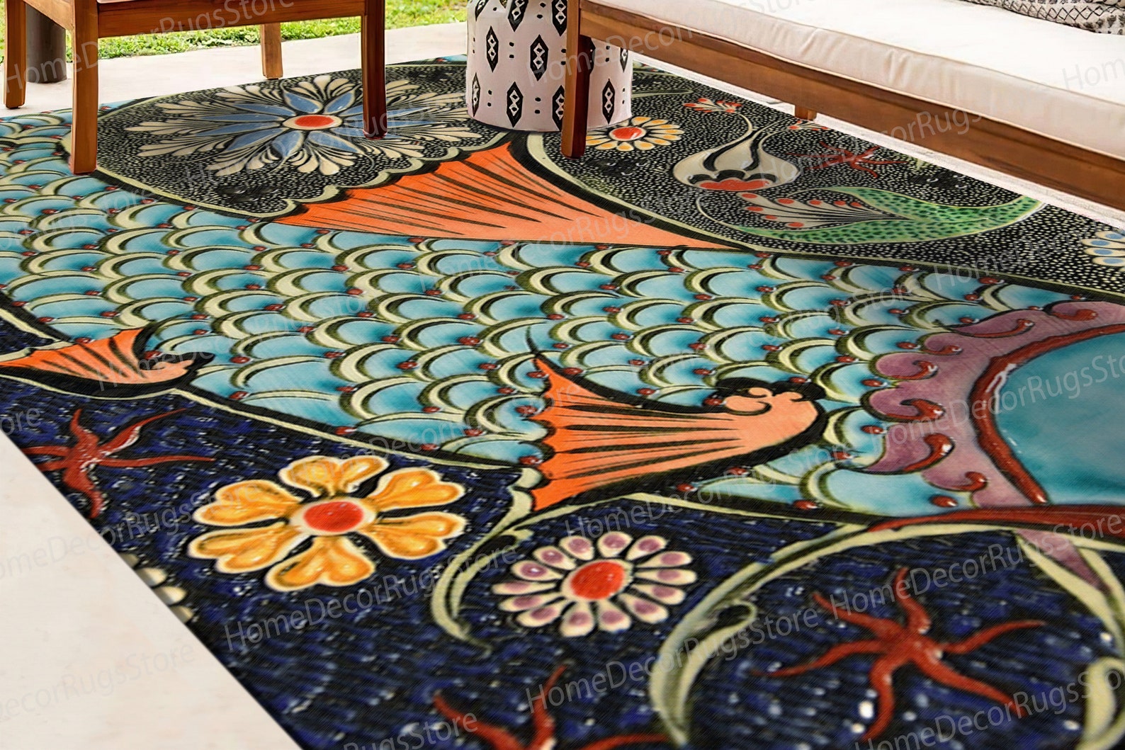 Mosaic Fish Effect Rugs, Ceramic Fish Rug, Office Decor Rugs, Step Rugs ...