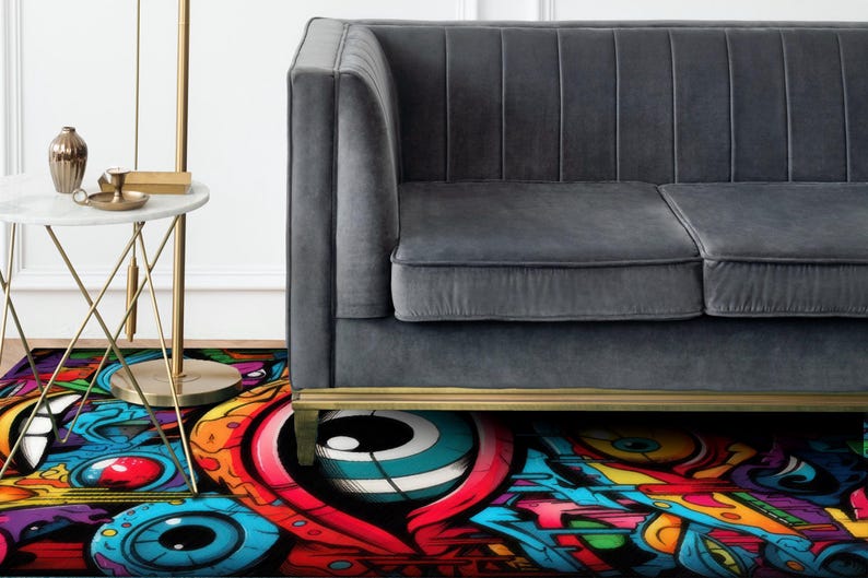 Graffiti Art Rug, Street Art Carpet, Colorful Eye Rug, Trippy Floor Rug ...