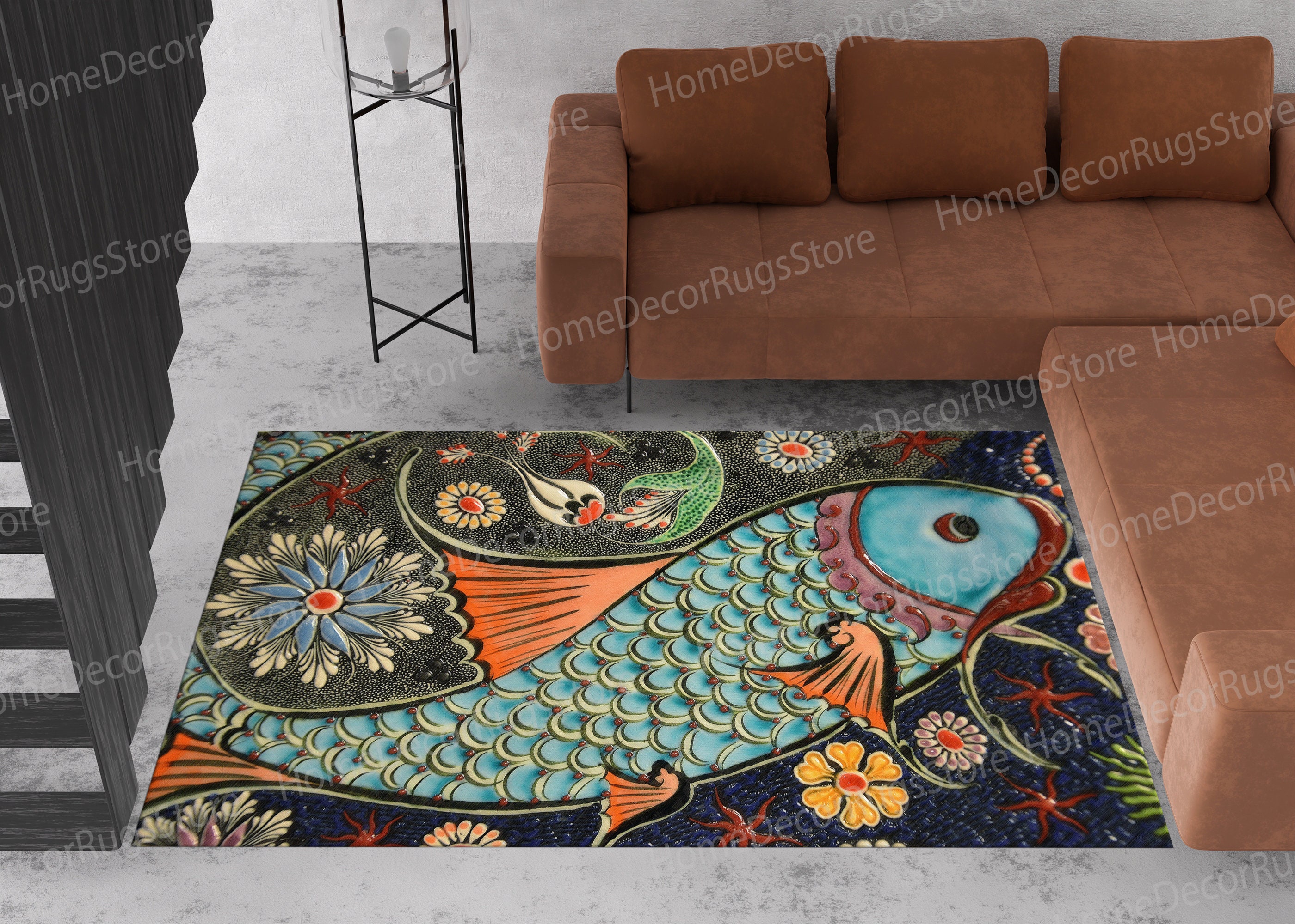 Mosaic Fish Effect Rugs, Ceramic Fish Rug, Office Decor Rugs, Step Rugs ...