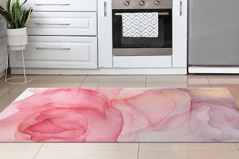 Pink and Gold Marble Rug, Pink Rugs, Nursery Rugs, Bedroom Rugs, Modern ...