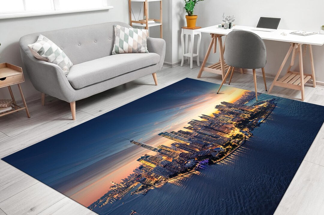 New York Skyline Rugs, Cityscape Rug, Seascape Rug, View Rug, Easy to ...