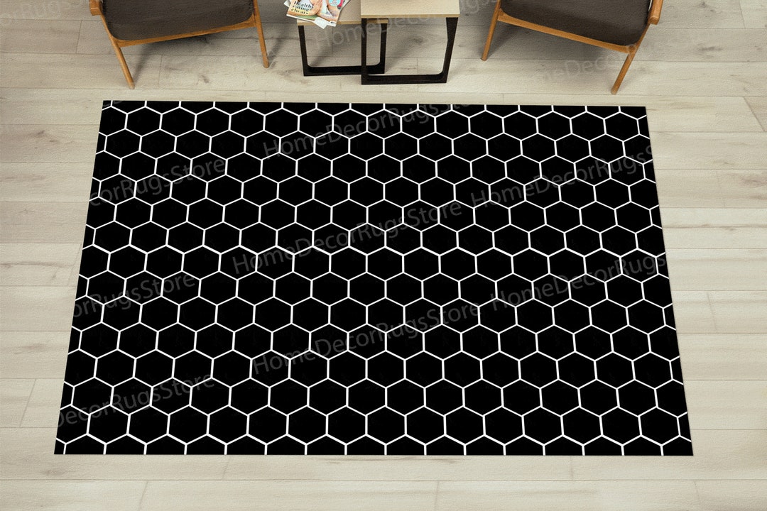 Bee Honeycomb Pattern Rug, Black Rug, Geometric Pattern Rug, Modern ...