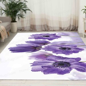 Purple Rug, Floral Rug, Entry Rug, Living Room Rug, Purple Flower Rug ...