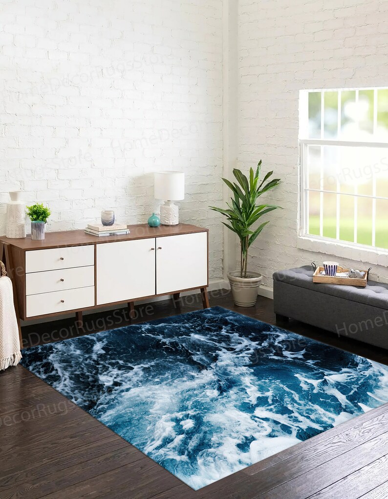 Aesthetic Ocean Rugs Farmhouse Rugs Blue Ocean Wave Rugs - Etsy