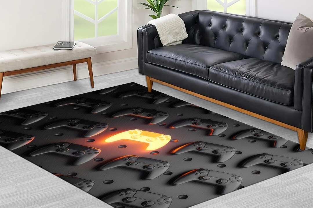 Gamers Haven Rug, Man Cave Rug, Black Rug, Modern Rugs, Personalized ...