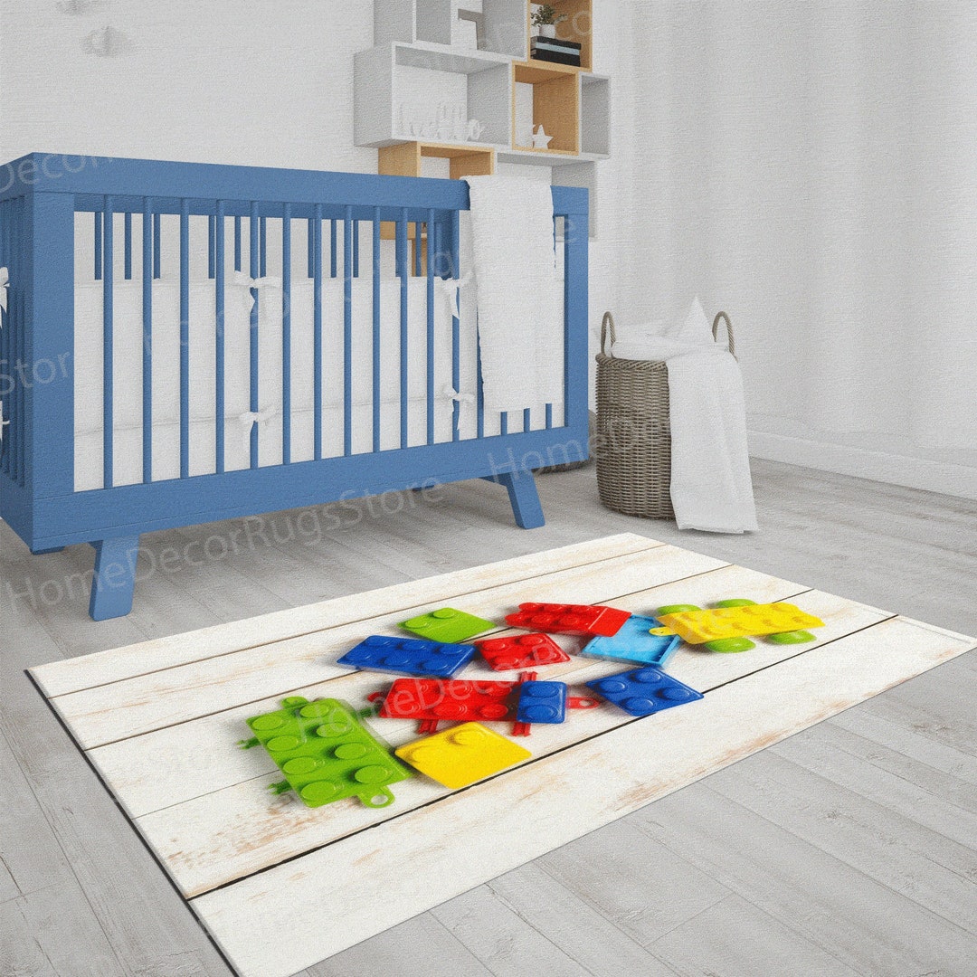 Colorful Building Block Rug, Building Blocks Rugs, Game Room Rugs, Kids ...