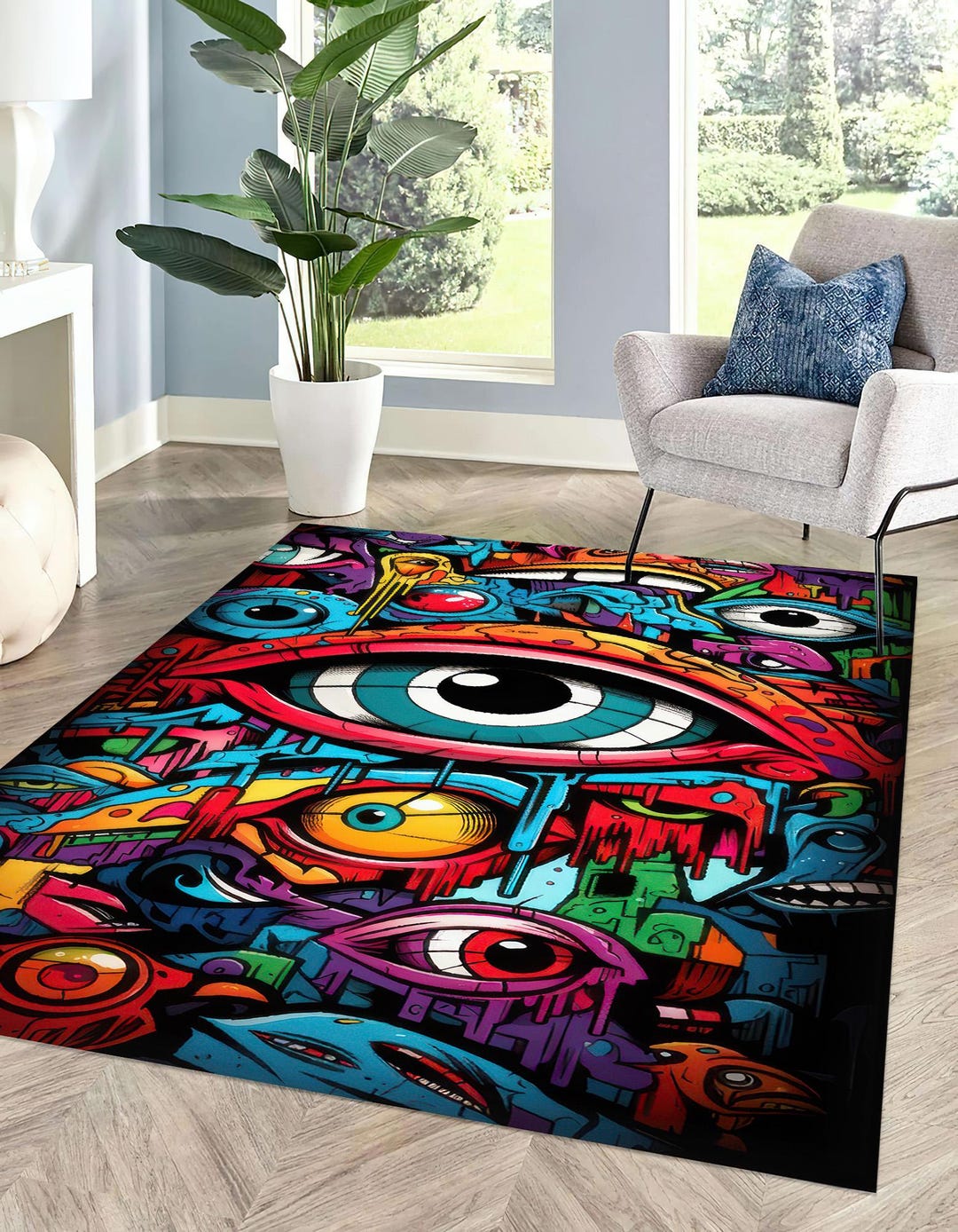 Graffiti Art Rug, Street Art Carpet, Colorful Eye Rug, Trippy Floor Rug ...