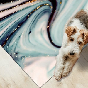 Luxury Marble Rugs, Blue and Gold Marble Rugs, Housewarming Gift Rug ...