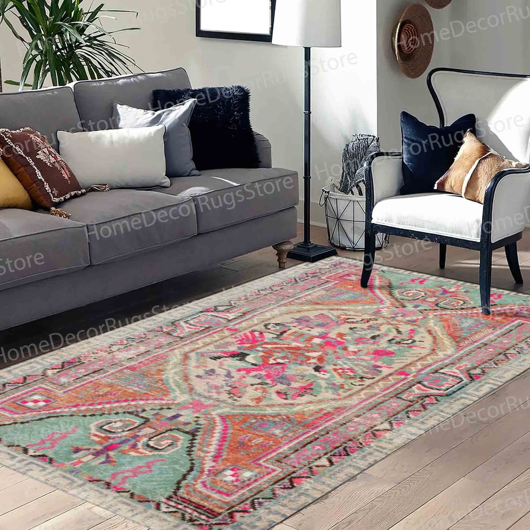 Colorful Ethnic Pattern Rug, Pink Rugs, Orange Rug, Antique Style Rugs ...