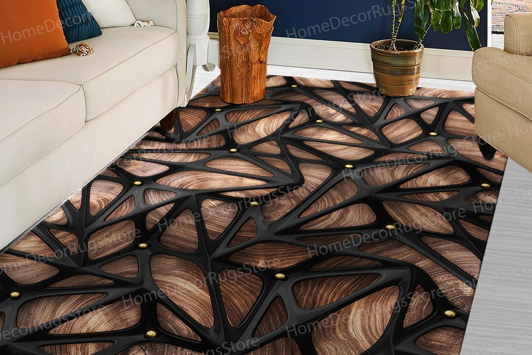 Abstract 3d Effect Rugs, Wood Texture Rug, Abstract Rug, Easy to Clean ...