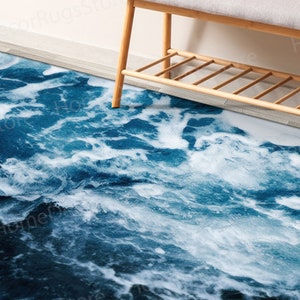 Aesthetic Ocean Rugs, Farmhouse Rugs, Blue Ocean Wave Rugs, Landscape ...