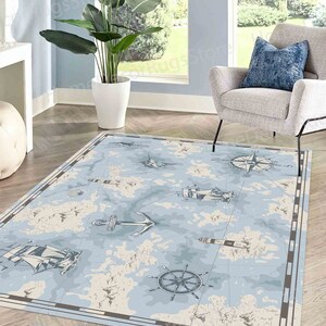Sea Compass Rug, Boy Room Rug, Sea Concept Rugs, Kids Rugs, Non-slip ...