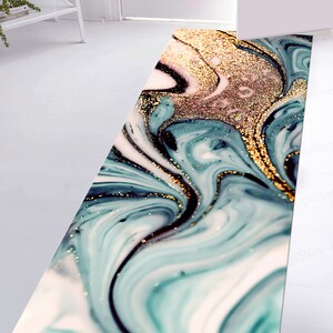 Luxury Marble Rugs, Blue and Gold Marble Rugs, Housewarming Gift Rug ...