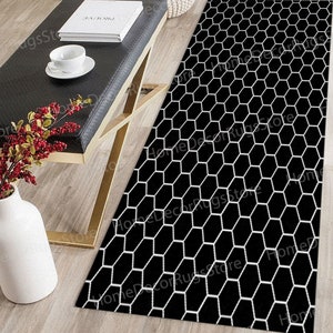 Bee Honeycomb Pattern Rug, Black Rug, Geometric Pattern Rug, Modern ...
