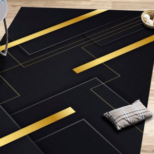 Gold Stripede Rugs, Geometric Rug, Black and Gold Rug, Modern Rugs ...