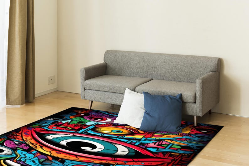 Graffiti Art Rug, Street Art Carpet, Colorful Eye Rug, Trippy Floor Rug ...