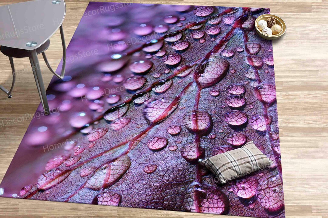Kitchen Rugs, Purple Rug, Purple Leaf and Water Drops Rug, Flower Rugs ...