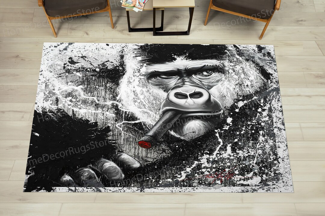 Gorilla Smoking Rug, Smoking Rug, Monkey Rugs, Animal Rugs, 3D Printed ...