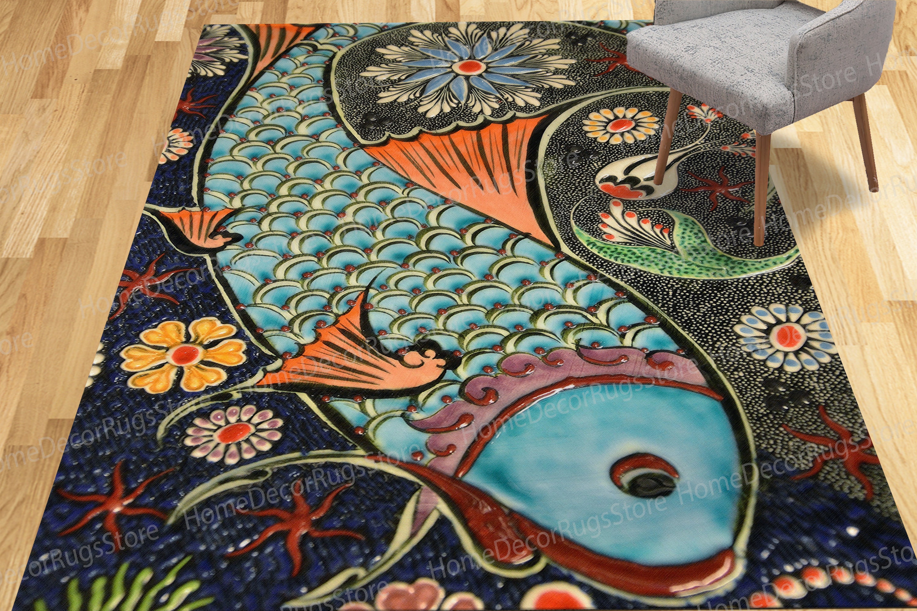 Mosaic Fish Effect Rugs, Ceramic Fish Rug, Office Decor Rugs, Step Rugs ...
