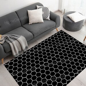 Bee Honeycomb Pattern Rug, Black Rug, Geometric Pattern Rug, Modern ...