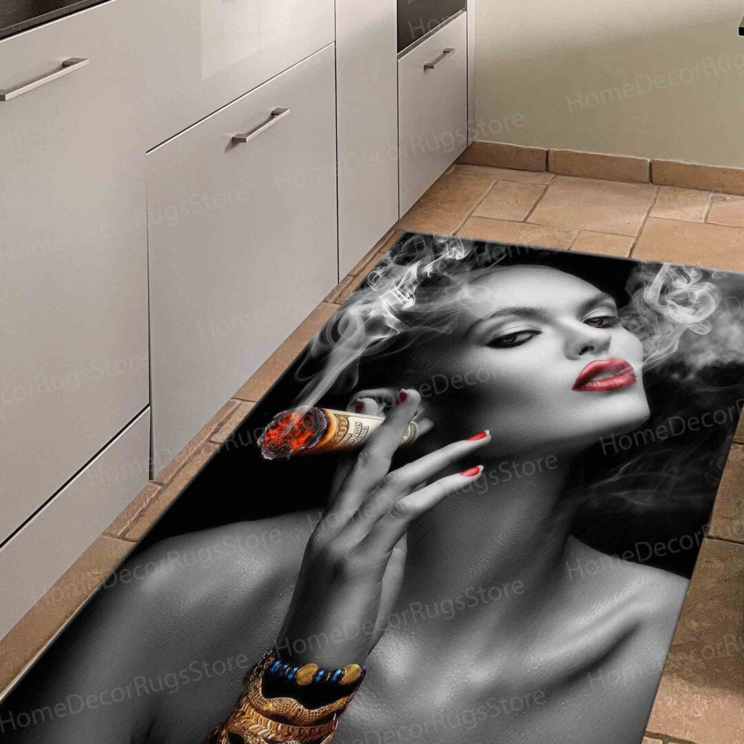Man Cave Rugs, Runner Rug, Smoking Woman Rugs, Living Room Rugs, Woman ...