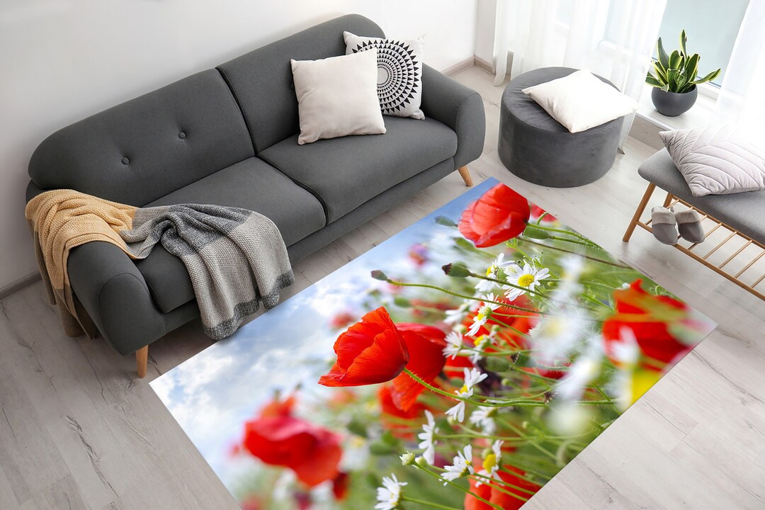 Red Poppies Rugs, Poppy Flower Rug, Trendy Rugs, Botanical Rug ...