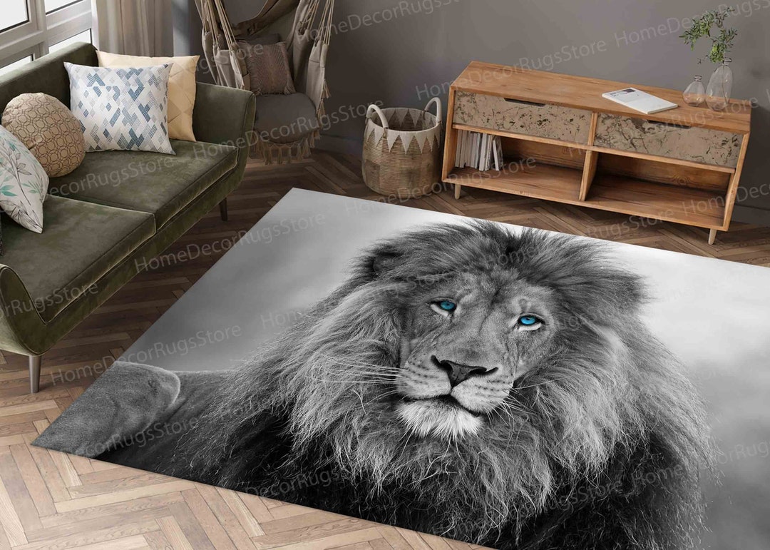 Saloon Rug, Blue Eyed Lion Rug, Pattern Rug, Lion Rug, Animal Rug, Wild ...