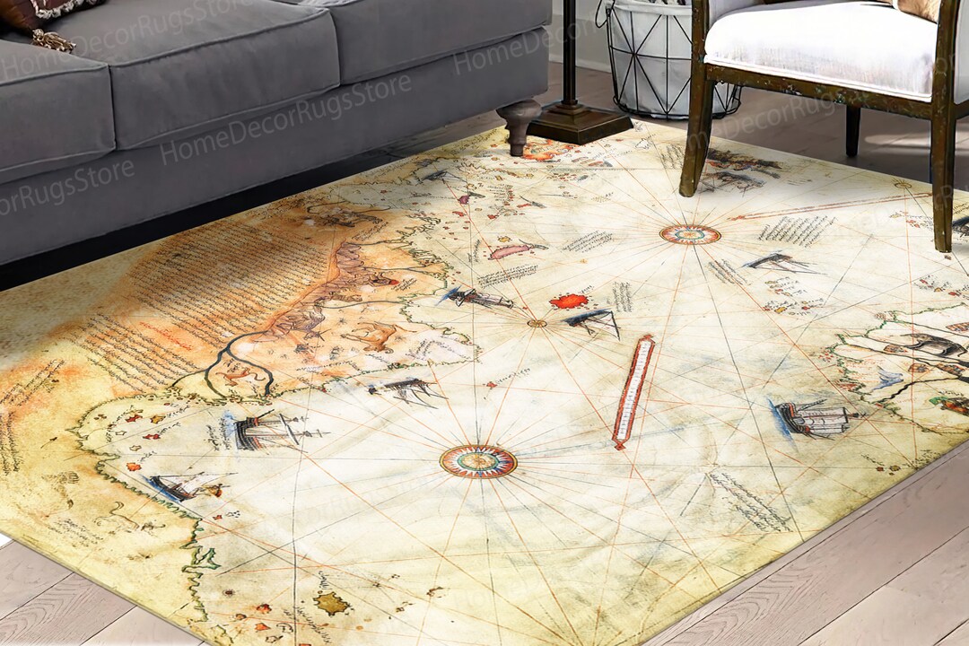 Vintage Map Rug Cool Rugs Map Rugs Trendy Rug Piri Reis - Etsy
