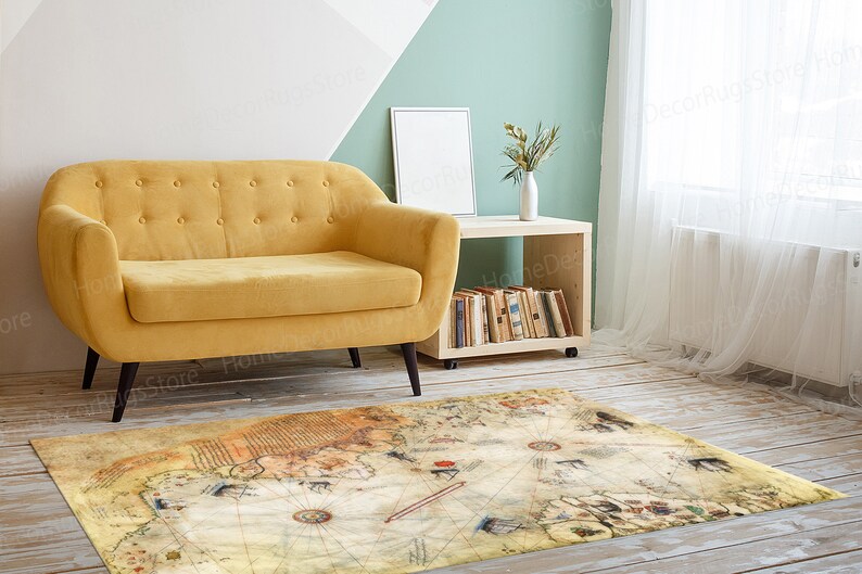 Vintage Map Rug Cool Rugs Map Rugs Trendy Rug Piri Reis - Etsy