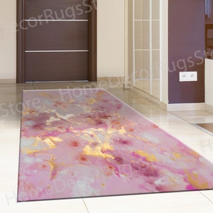 Shimmery Rug, Cool Rug, Gold Rugs, Pink and Gold Marble Rugs, Non Slip ...