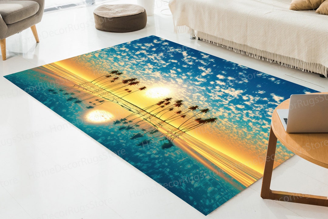 Sunrise on the Beach Rug, Blue Rug, Sunset Rug, Landscape Rugs, Runner ...