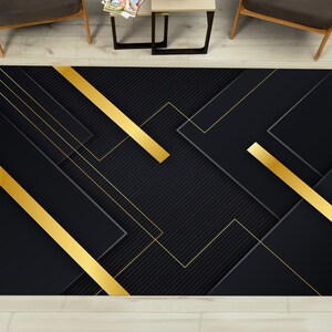 Gold Stripede Rugs, Geometric Rug, Black and Gold Rug, Modern Rugs ...